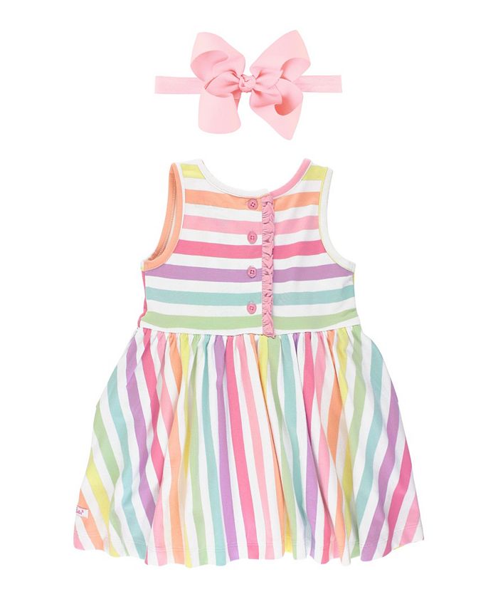 RuffleButts Toddler Girls Rainbow Stripe Ruffle Dress and Bow Headband ...
