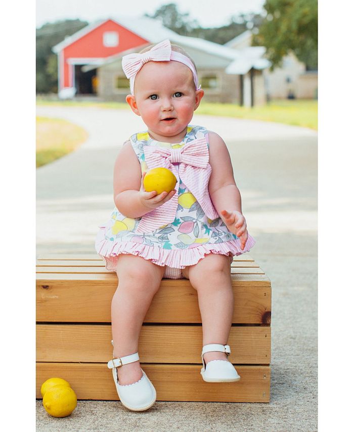 RuffleButts Toddler Girls Make Lemonade Swing Top Seersucker Dress Set ...