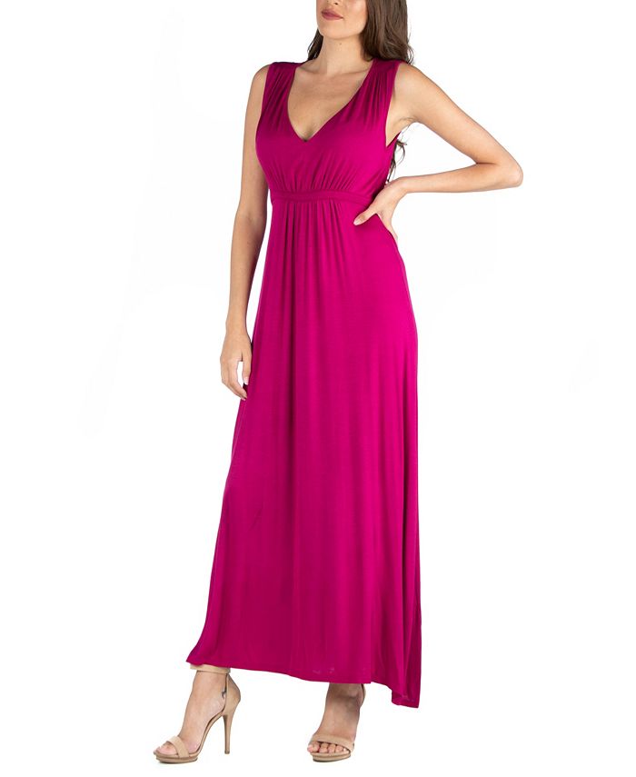 24seven Comfort Apparel V-Neck Sleeveless Maxi Dress with Belt ...