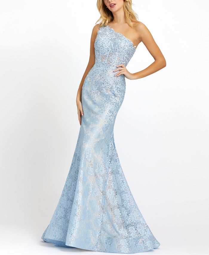 Mac Duggal Embellished One Shoulder Fit And Flare Lace Gown Macys