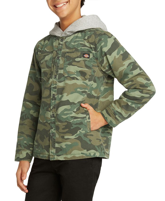 Dickies Big Boys Camouflage Twill Shacket with Quilted Lining Hood ...