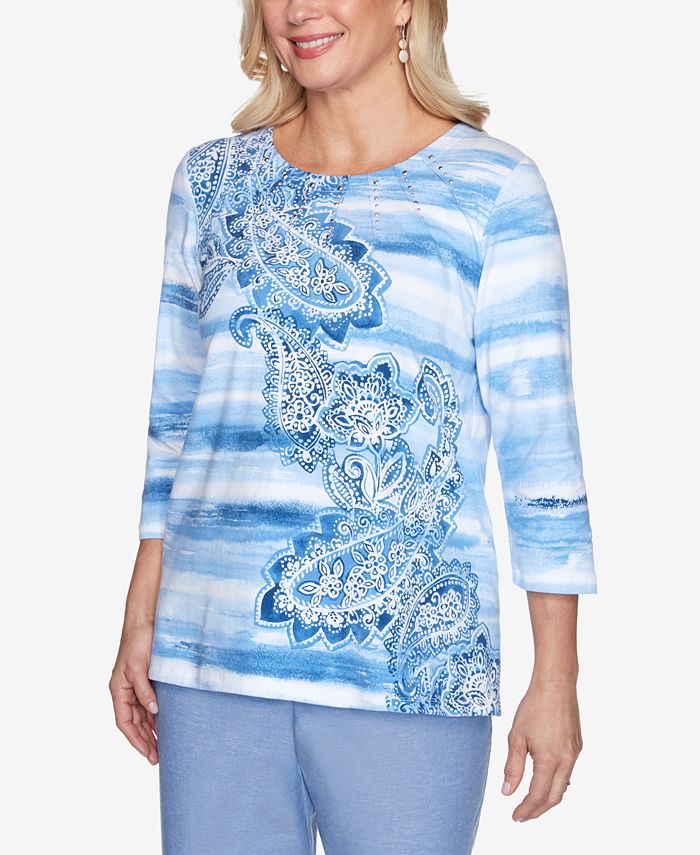 Alfred Dunner Plus Size Watercolor Biadere Paisley Embellished Neckline ...