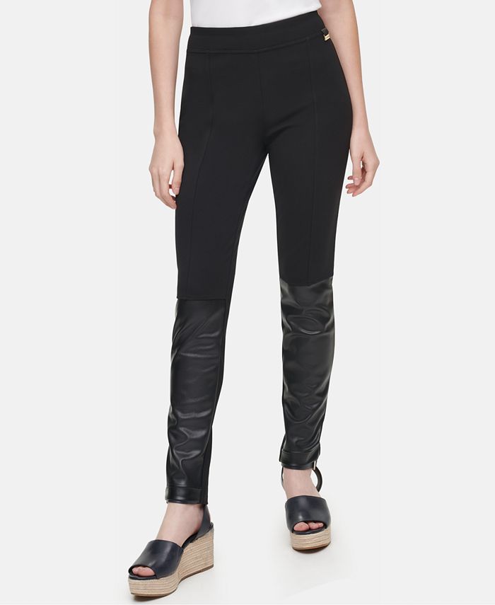 Calvin Klein Faux Leather Mixed Leggings Macys