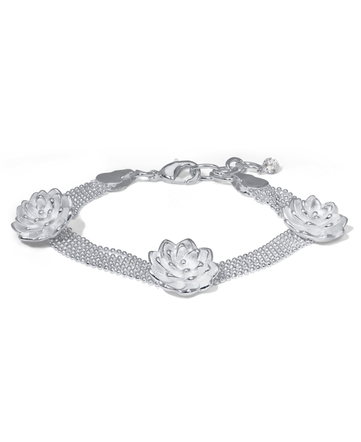 Click here for Macys Triple Rose Flower Bracelet in Silver Plate... prices