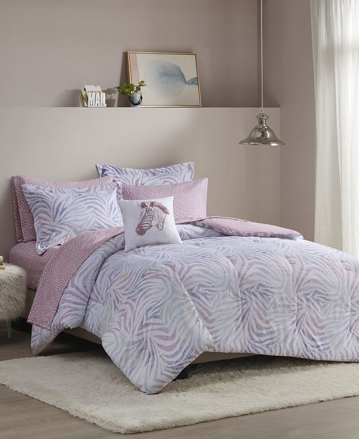 Intelligent Design Nisha 8 Piece Zebra Printed Queen Comforter Set - Macy's