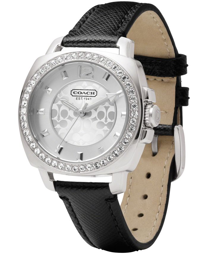 COACH WOMEN'S MINI BOYFRIEND BLACK LEATHER STRAP WATCH 34MM 14501789 ...
