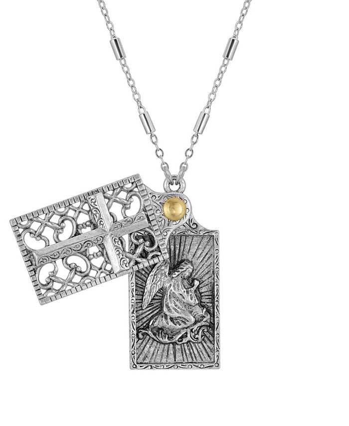 2028 Pewter Square Cross and Angel Slide Locket 28" Necklace - Macy's