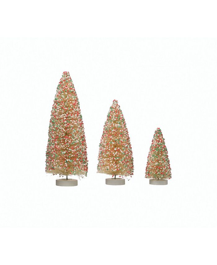 CREATIVE CO-OP INC Bottle Brush Trees with Sprinkles on Wood Base Set ...
