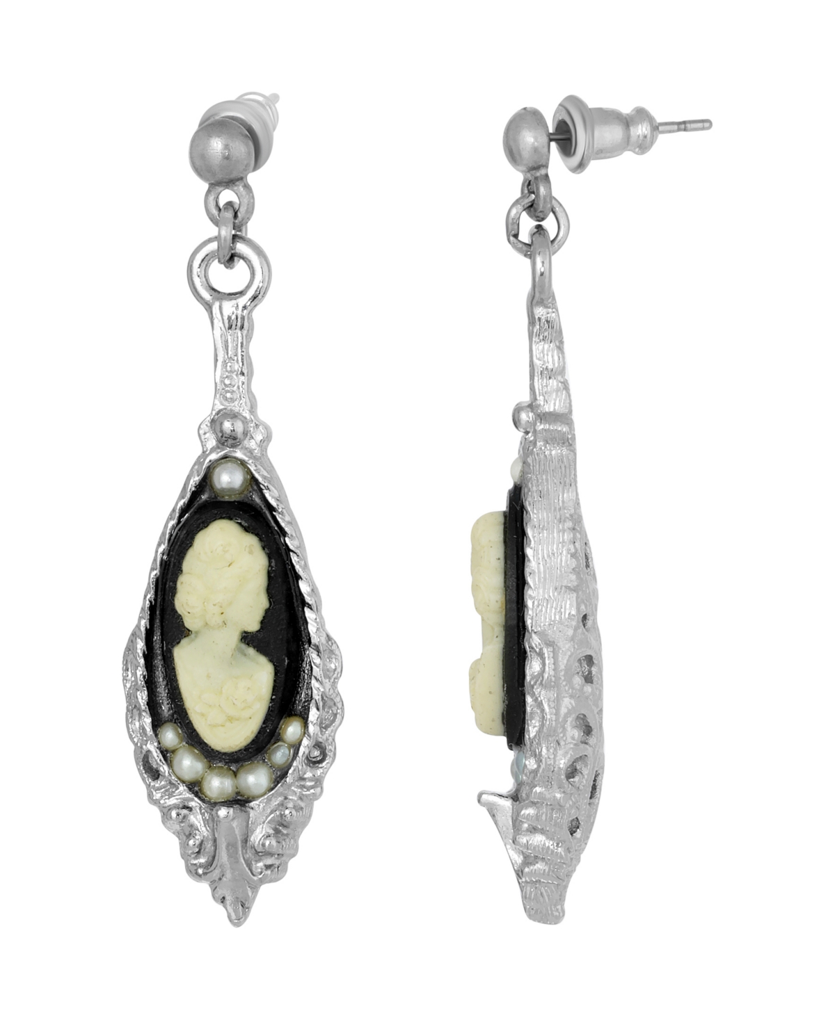 Click here for 2028 Silver-Tone Black and White Cameo Drop Earrin... prices