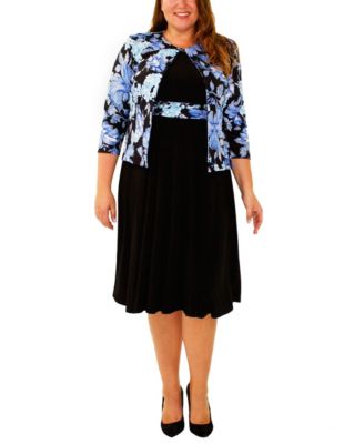 NY Collection Plus Size 3/4 Sleeve Jacket and Solid Dress - Macy's