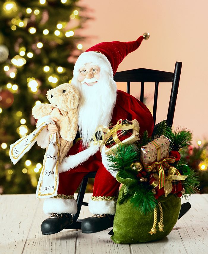 Glitzhome Christmas Sitting Santa Figurine with Wooden Rocking Chair ...