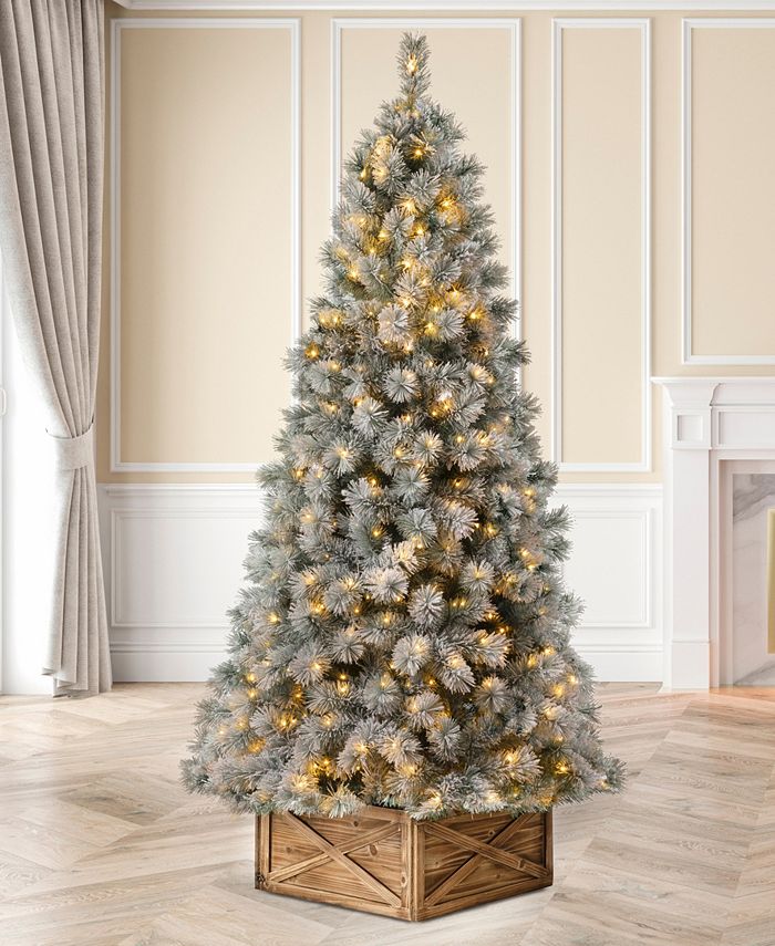 Glitzhome 9' Pre-Lit Snow Flocked Artificial Spruce Christmas Tree with ...