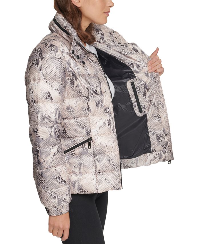 Calvin Klein Snake-Embossed Hooded Puffer Coat - Macy's