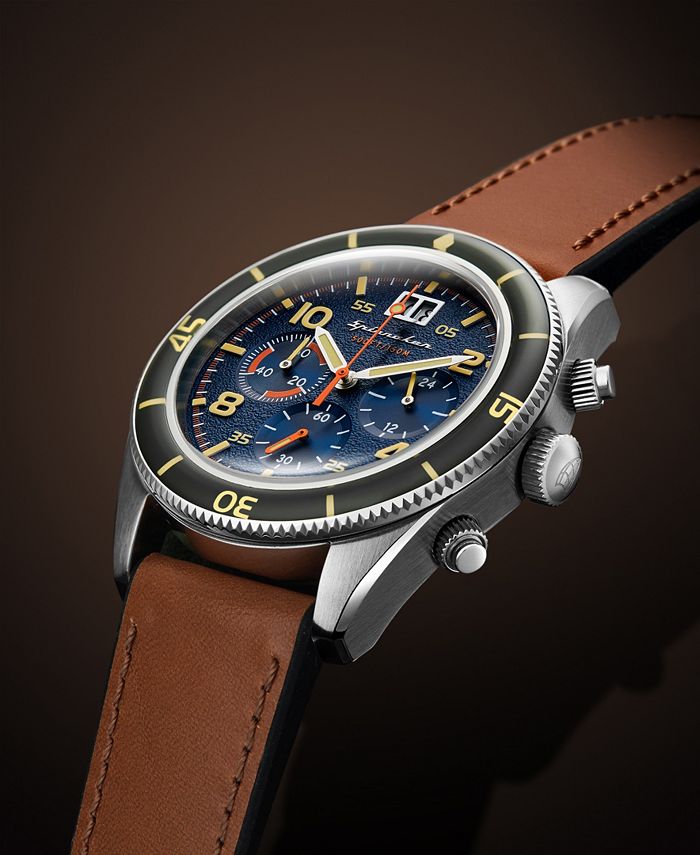 Spinnaker Men's Fleuss Chrono Tan Genuine Leather Strap Watch 43mm - Macy's