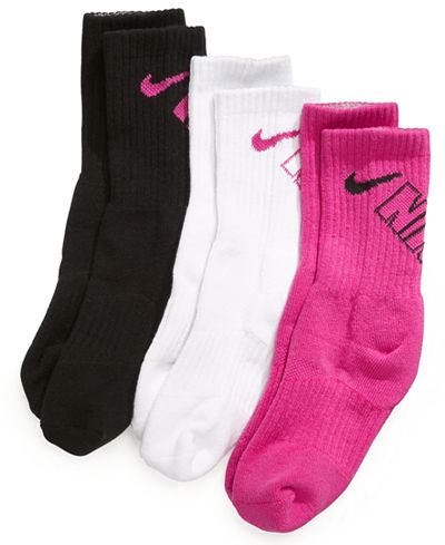 Nike 3-Pack Crew Socks, Little Girls & Big Girls - Underwear & Socks ...