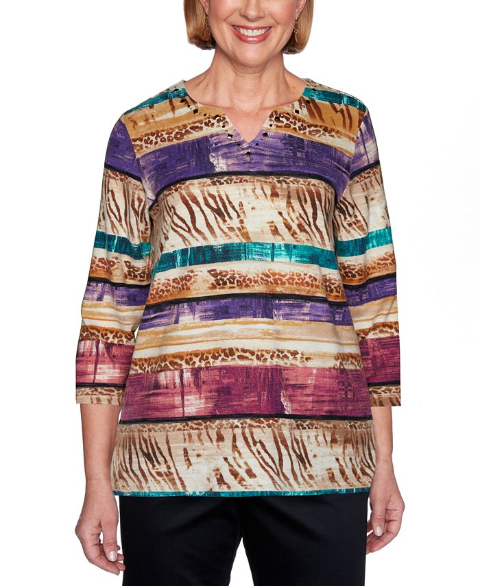 Alfred Dunner Petite Printed Studded Top - Macy's