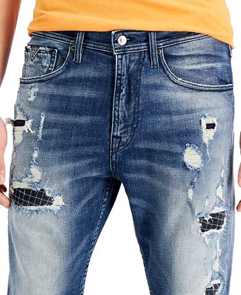 GUESS Men's Tapered Cropped Rip-and Repair Jeans - Macy's