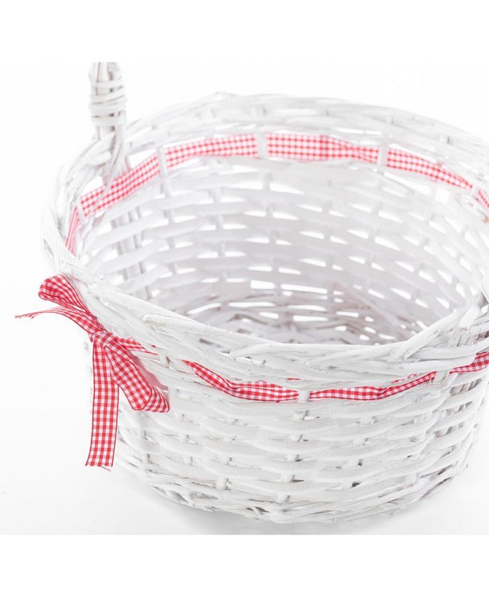 Vintiquewise White Willow Bowl Baskets Red Gingham Bow with Handle, Set ...