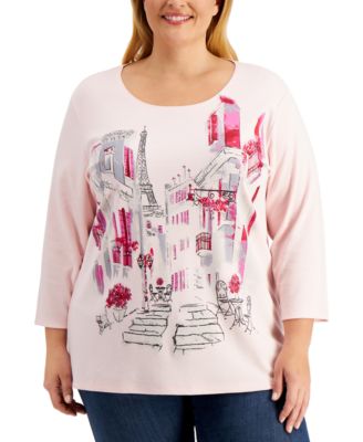 Karen Scott Plus Size Cityscape Printed Top, Created for Macy's - Macy's