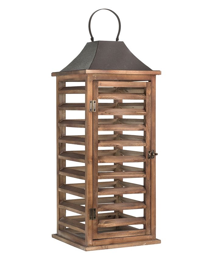 Glitzhome Set of 2 Farmhouse Natural Wooden Shutter Lanterns - Macy's