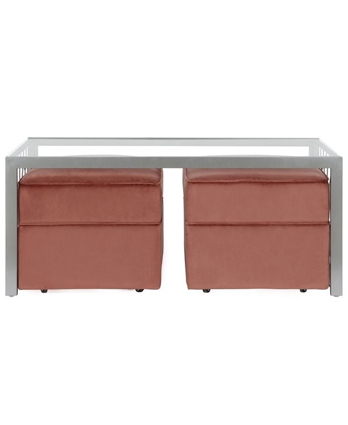 CosmoLiving Juliette Silver-tone Coffee Table and Two Ottomans Set - Macy's