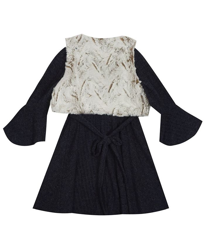 Rare Editions Toddler Girl Sweater Knit Dress With Faux Fur Vest - Macy's