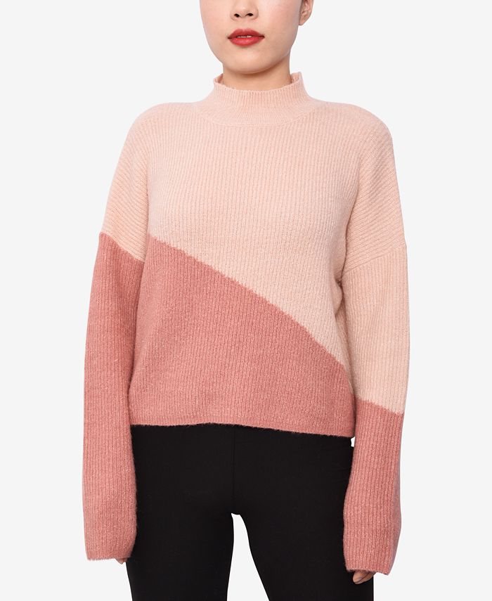 Planet Gold Juniors' Colorblocked Mock Neck Sweater - Macy's