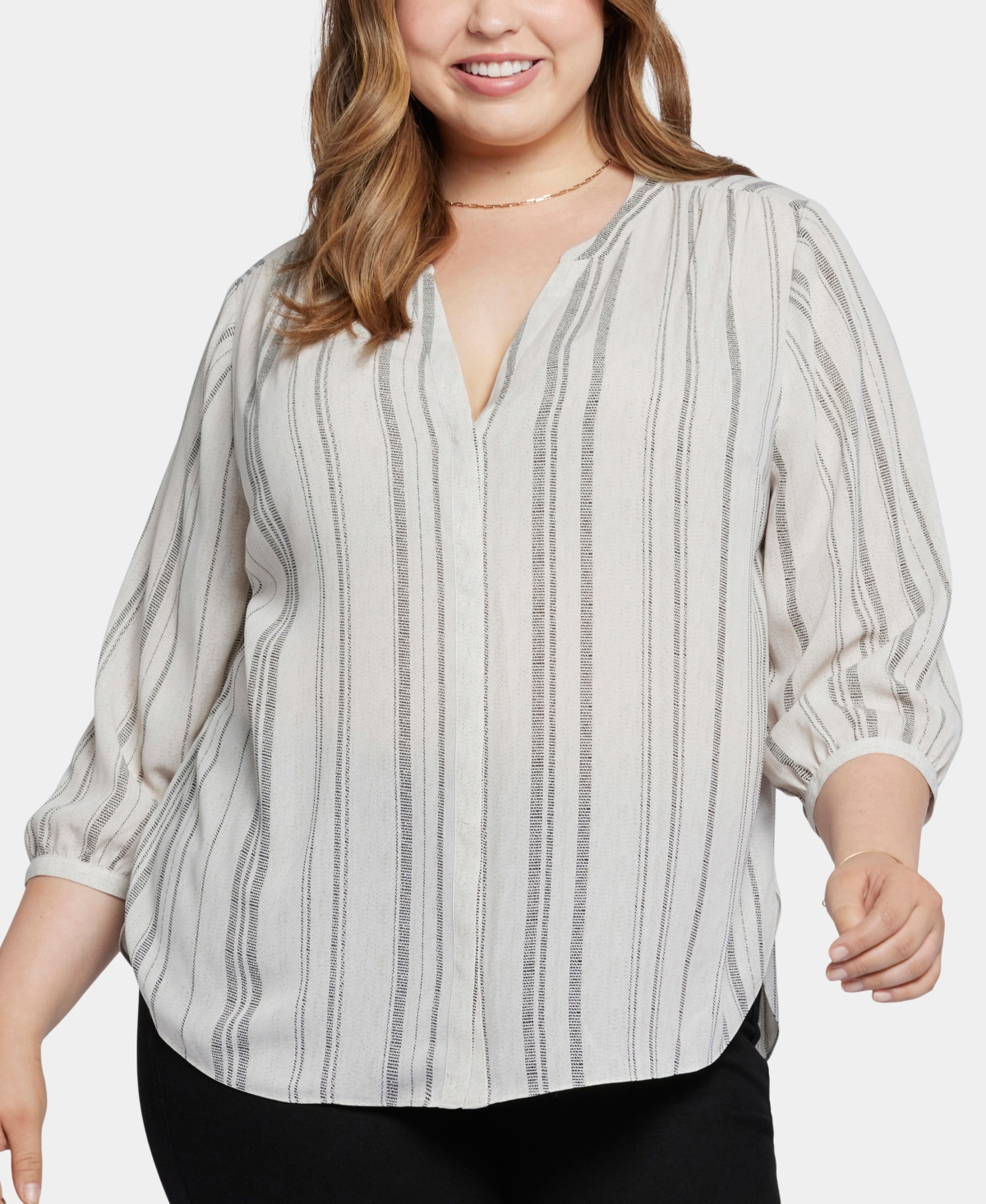 Click here for Nydj Plus Size Pintuck Blouse - Sasha Stripe prices