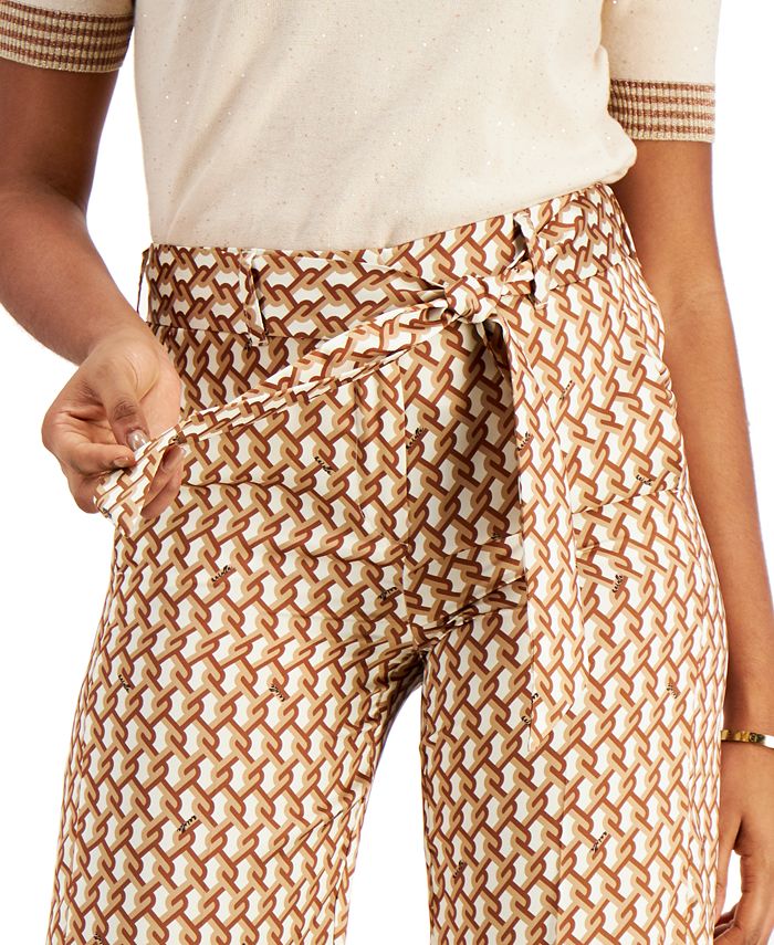 Marella Camel Chain-Print Cropped Pull-On Trousers - Macy's