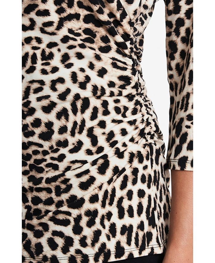 Vince Camuto 3/4 Sleeve Leopard Print Split V-Neck Top - Macy's