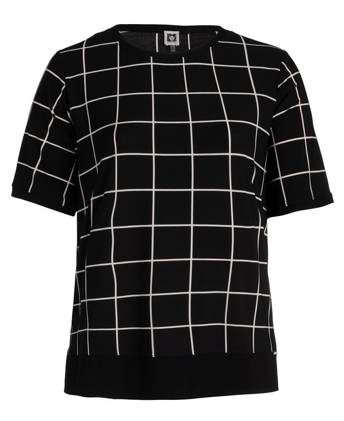 Anne Klein Plus Size Check-Print Top - Macy's