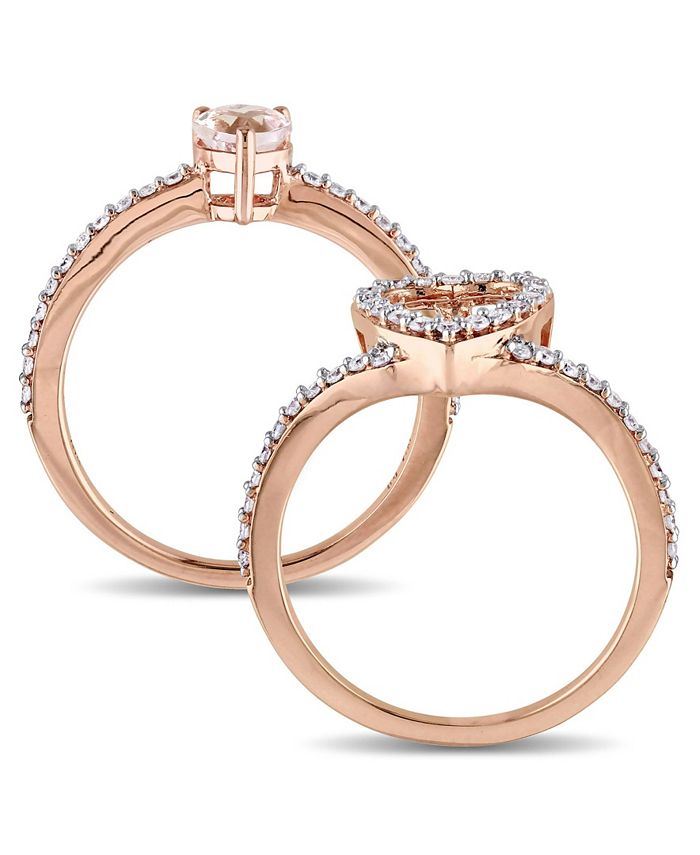 Macy's Morganite and Diamond Heart Halo interlocking Bridal Ring Set ...