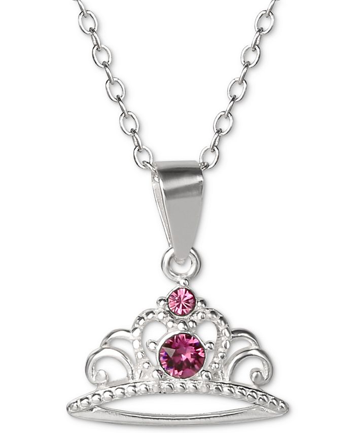 Disney Cubic Zirconia Princess Tiara Pendant Necklace In Sterling