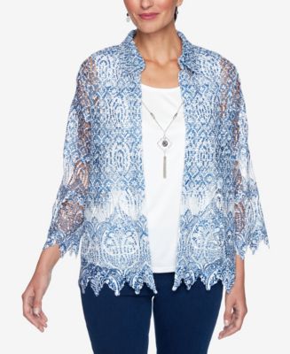 Alfred Dunner Women's Plus Size Denim Friendly Medallion Border Lace ...