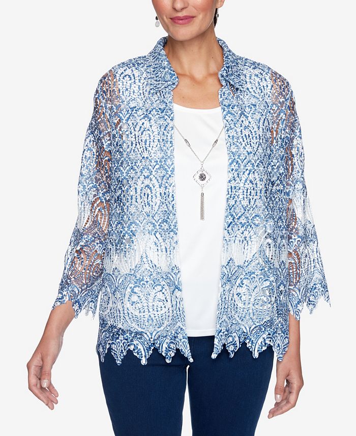 Alfred Dunner Women's Missy Denim Friendly Medallion Border Lace Two ...