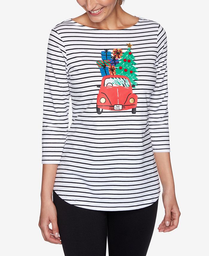 Ruby Rd. Women's Holiday Striped Cruiser Knit Top - Macy's