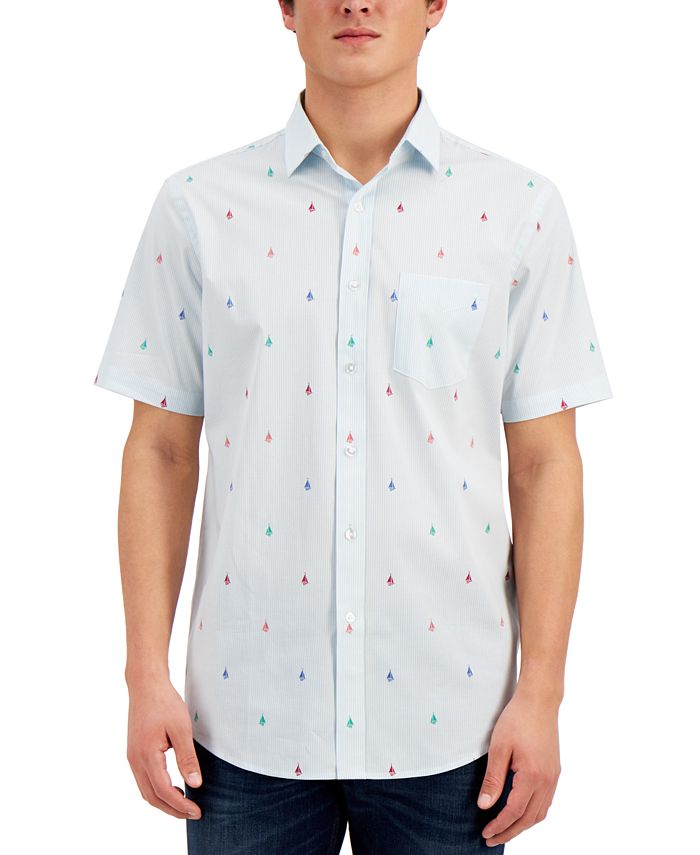 Club Room Men's Striped Boat-Print Shirt, Created for Macy's - Macy's
