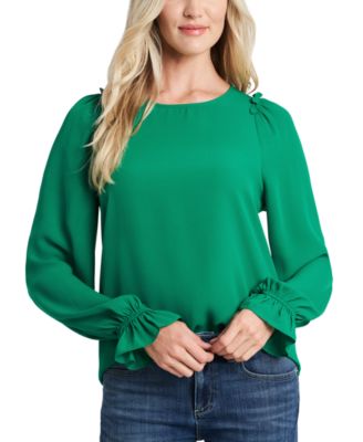 CeCe Satin Texture Ruffle-Cuff Top - Macy's