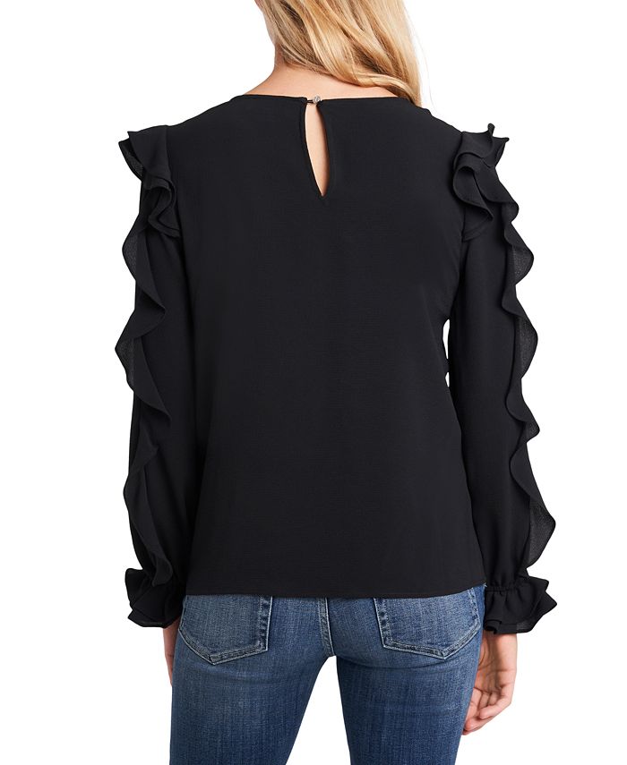 CeCe Women's Ruffled Sleeve Long Sleeve Crew Neck Blouse - Macy's