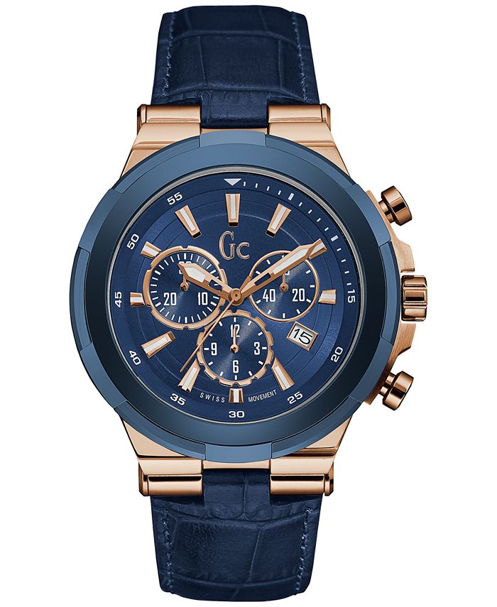 GUESS Men's Swiss Chronograph Blue Leather Strap Watch 44mm - Macy's
