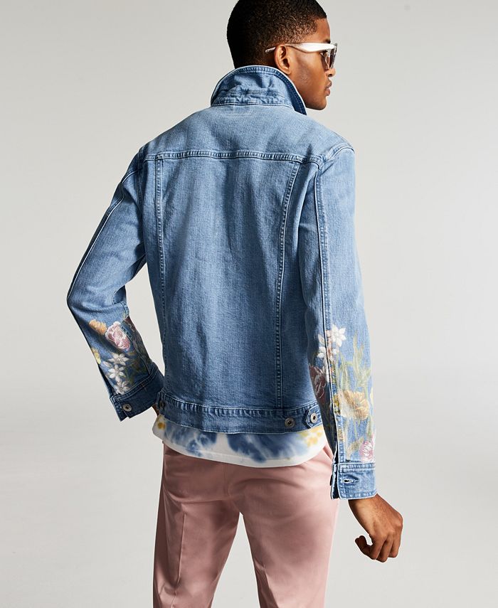 Inc International Concepts Mens Regular Fit Floral Print Denim Trucker