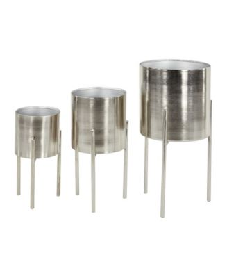 Contemporary Style Large Round Metal Planters in Stands, Set of 3 - Macy's