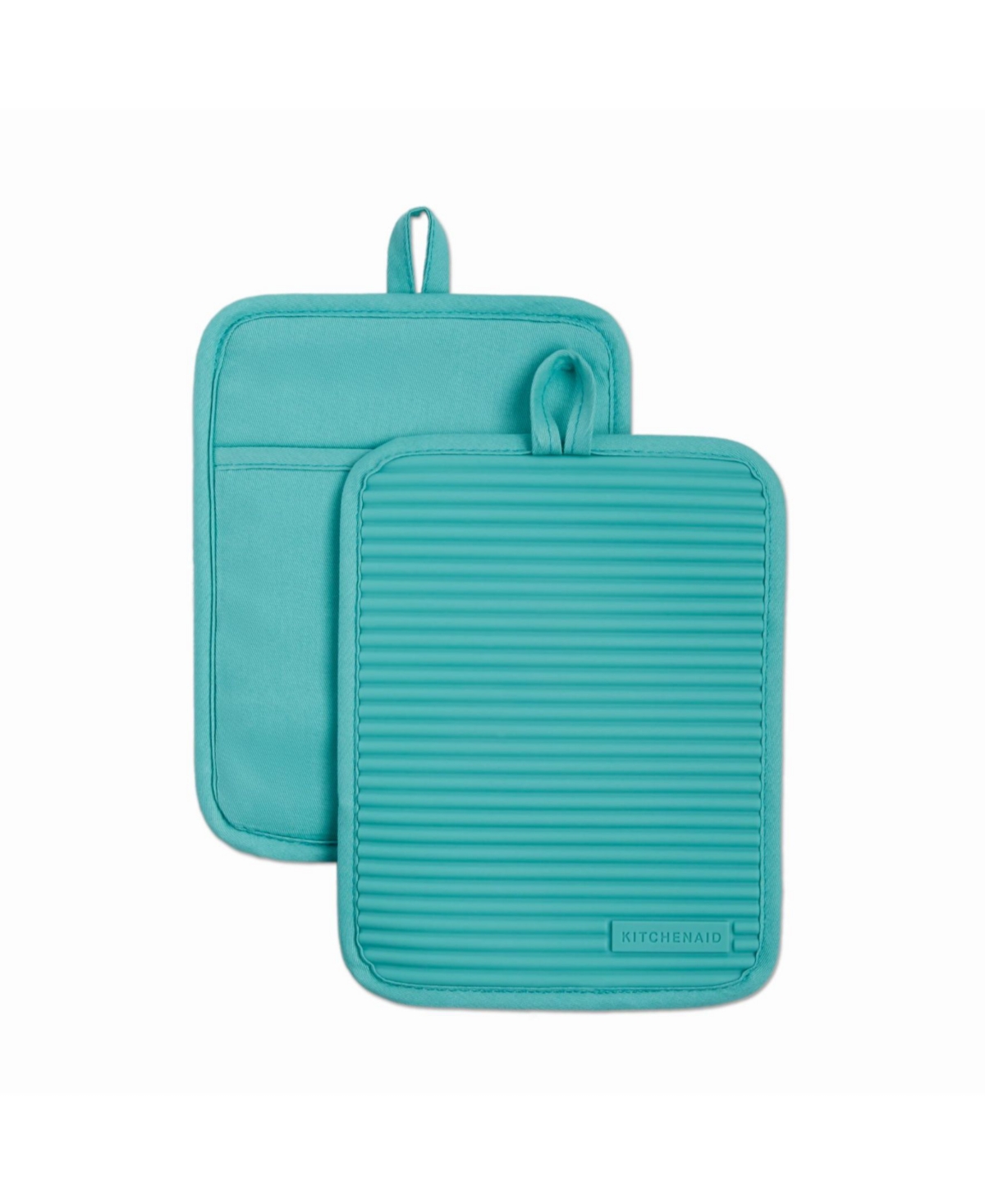 KitchenAid Ribbed Soft Silicone Pot Holder Set  2 Piece - Aqua Sky