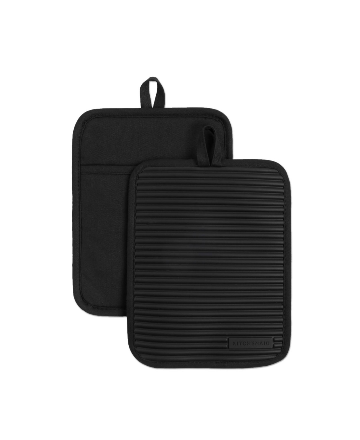 KitchenAid Ribbed Soft Silicone Pot Holder Set  2 Piece - Onyx Black