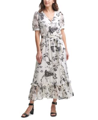 Calvin Klein Floral-Print Chiffon Maxi Dress - Macy's