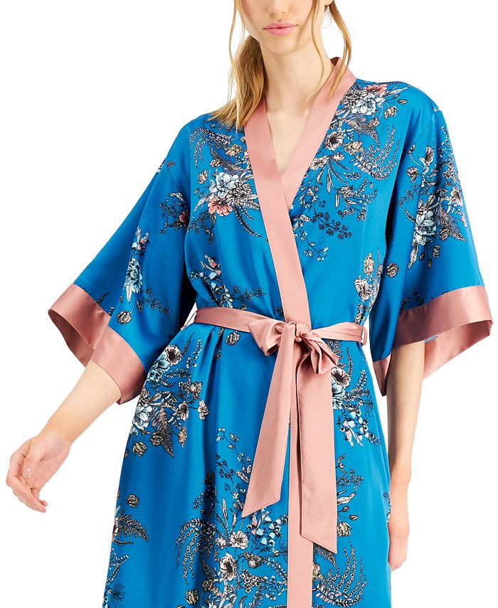 INC International Concepts Contrast-Trim Long Wrap Robe, Created for ...
