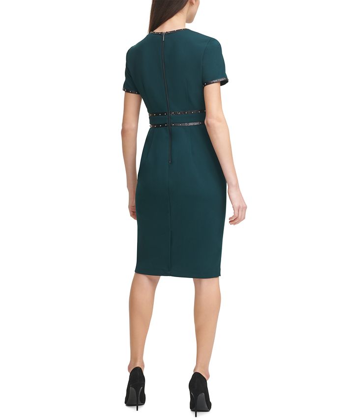 Karl Lagerfeld Paris Scuba Crepe Studded Leather-Trim Sheath Dress - Macy's