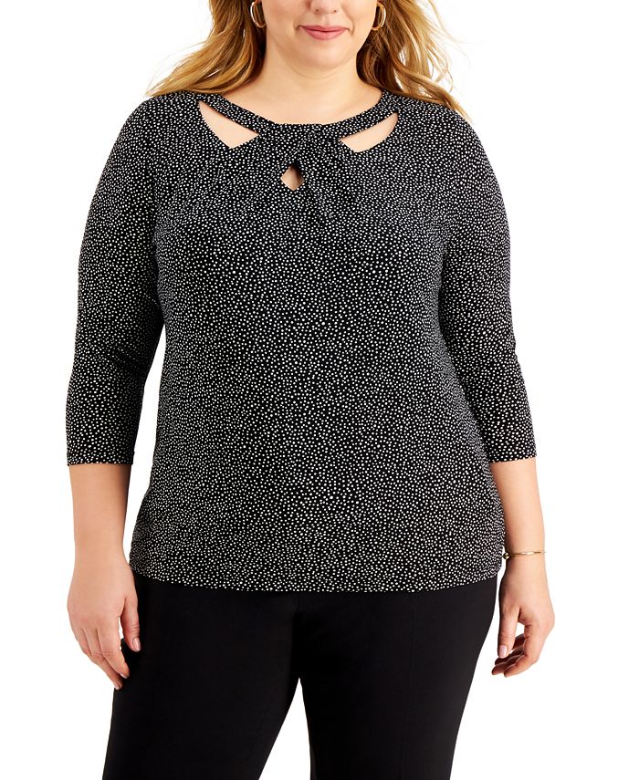 Kasper Plus Size Printed Twist Neck Top Macys