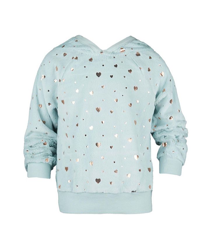 Beautees Big Girls Long Sleeve Foil Print Faux Fur Banded Hoodie Top ...