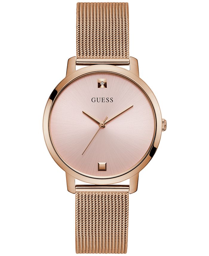 GUESS Women's Diamond-Accent Rose Gold-Tone Stainless Steel Mesh ...